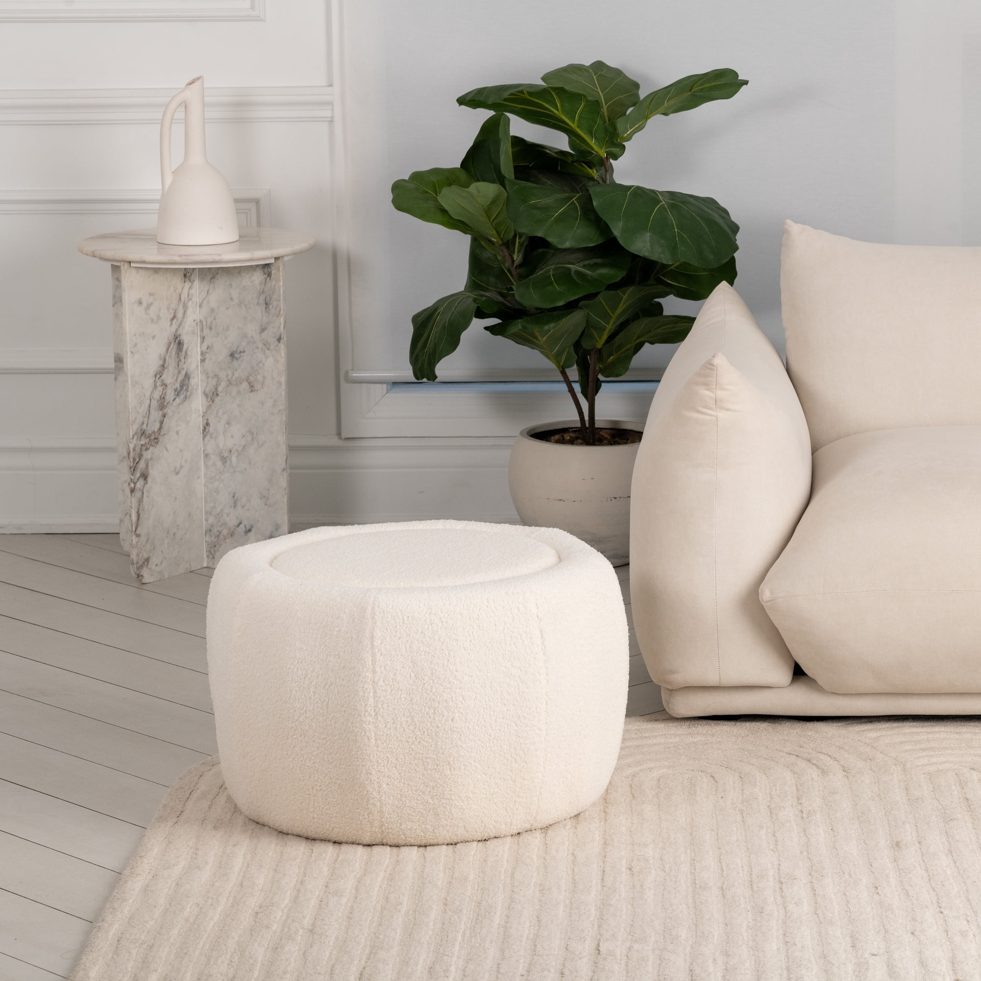 Click here for Repose Modern Camelot Teddy Sherpa Round Ottoman... prices