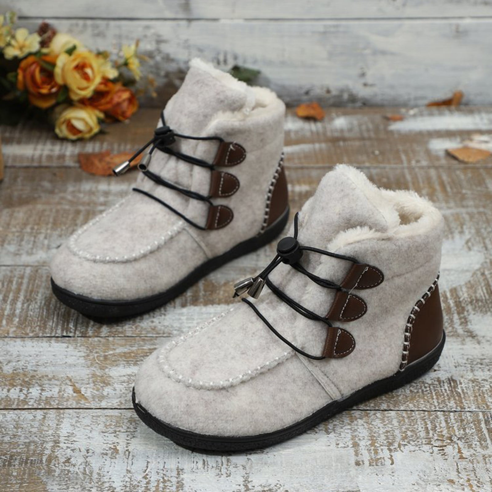 Click here for Ximin Womens Fleece Lined Round Toe Lace-Up Slip O... prices