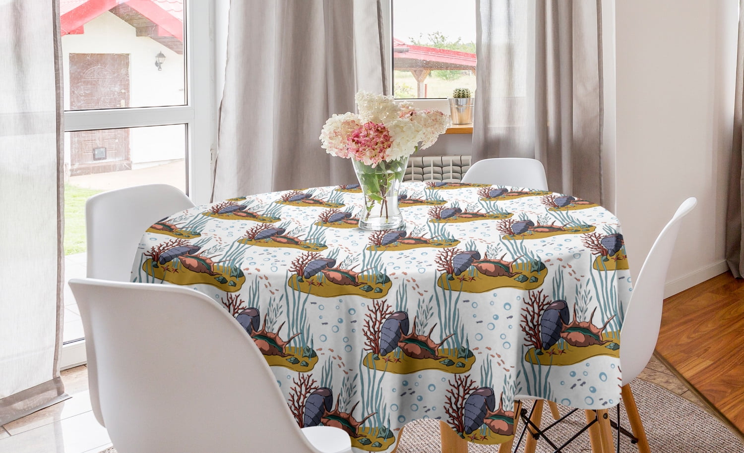 Underwater Round Tablecloth, Marine Composition of Coral Reef Sea ...
