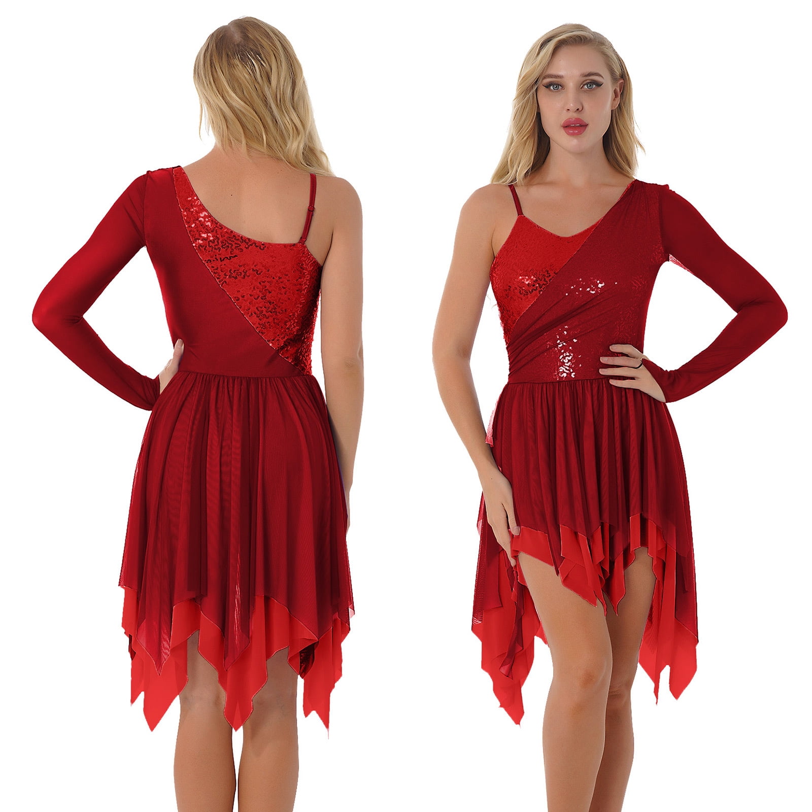 inhzoy Women Lyrical Dance Costumes Sequin Tulle Flowy Long Dress ...