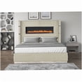 King Size Upholstered Bed with LED Fireplace, Bluetooth Sound, Beige ...