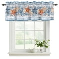 Blue Coastal 2 Panels Kitchen Valance, Orange Starfish Coral Beach ...