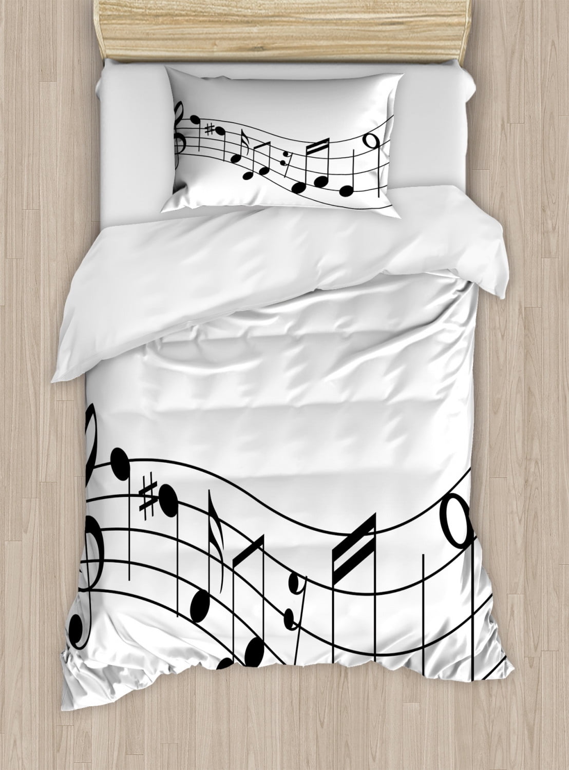 Music Note Duvet Cover Set Twin Size, Educational Graphic Print of ...