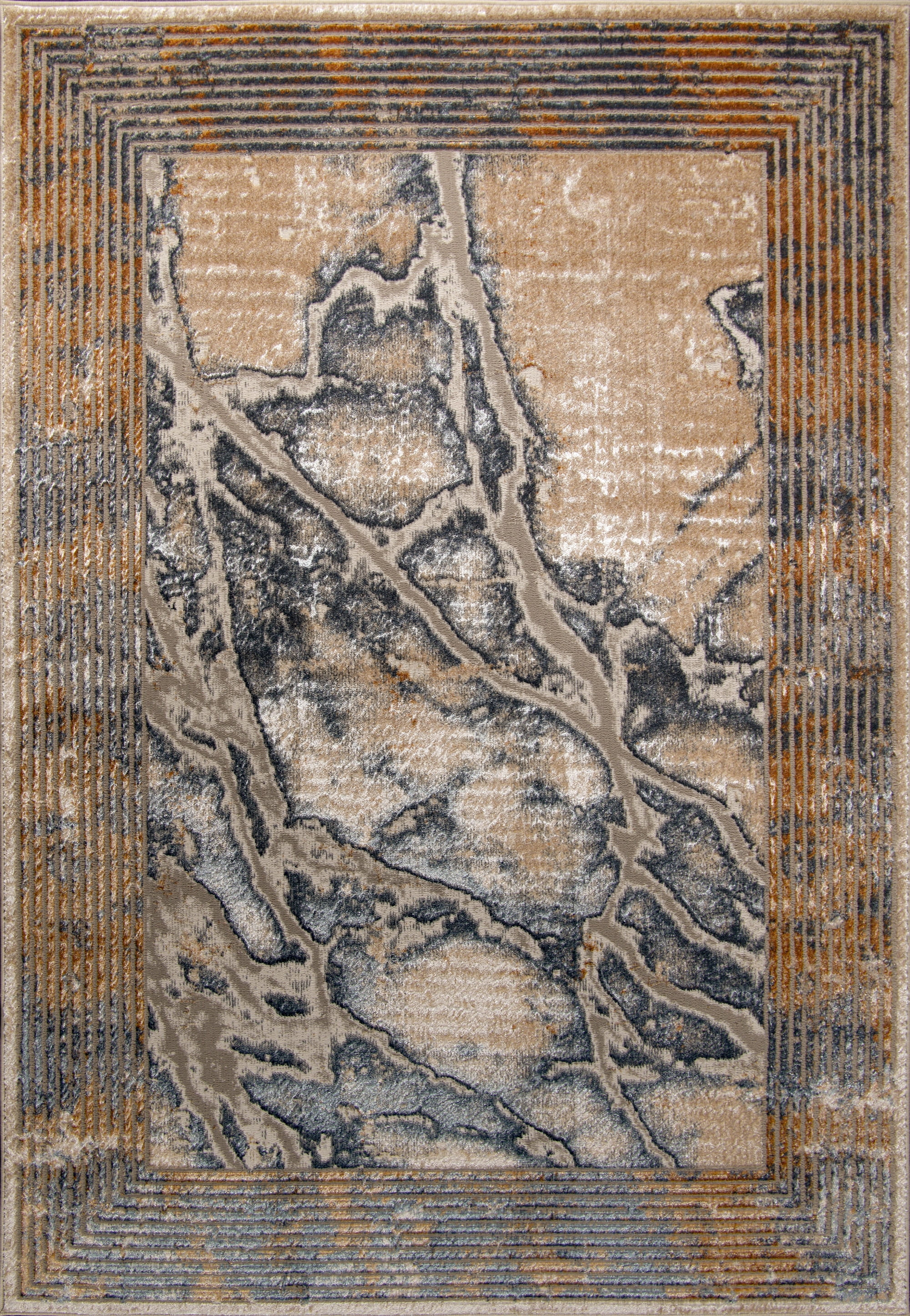 La Dole Rugs Contemporary Marble Pattern Bordered Abstract Modern Area ...