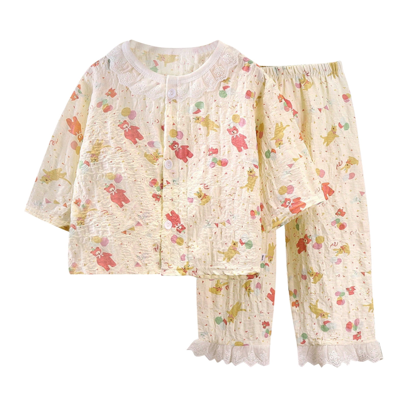 Click here for Zacpncv Kids Girls Ruffled Cotton Pajamas Set Long... prices