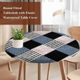 Blue Leopard Black Plaid Round Tablecloth 55-60 Inch Round Fitted Table ...