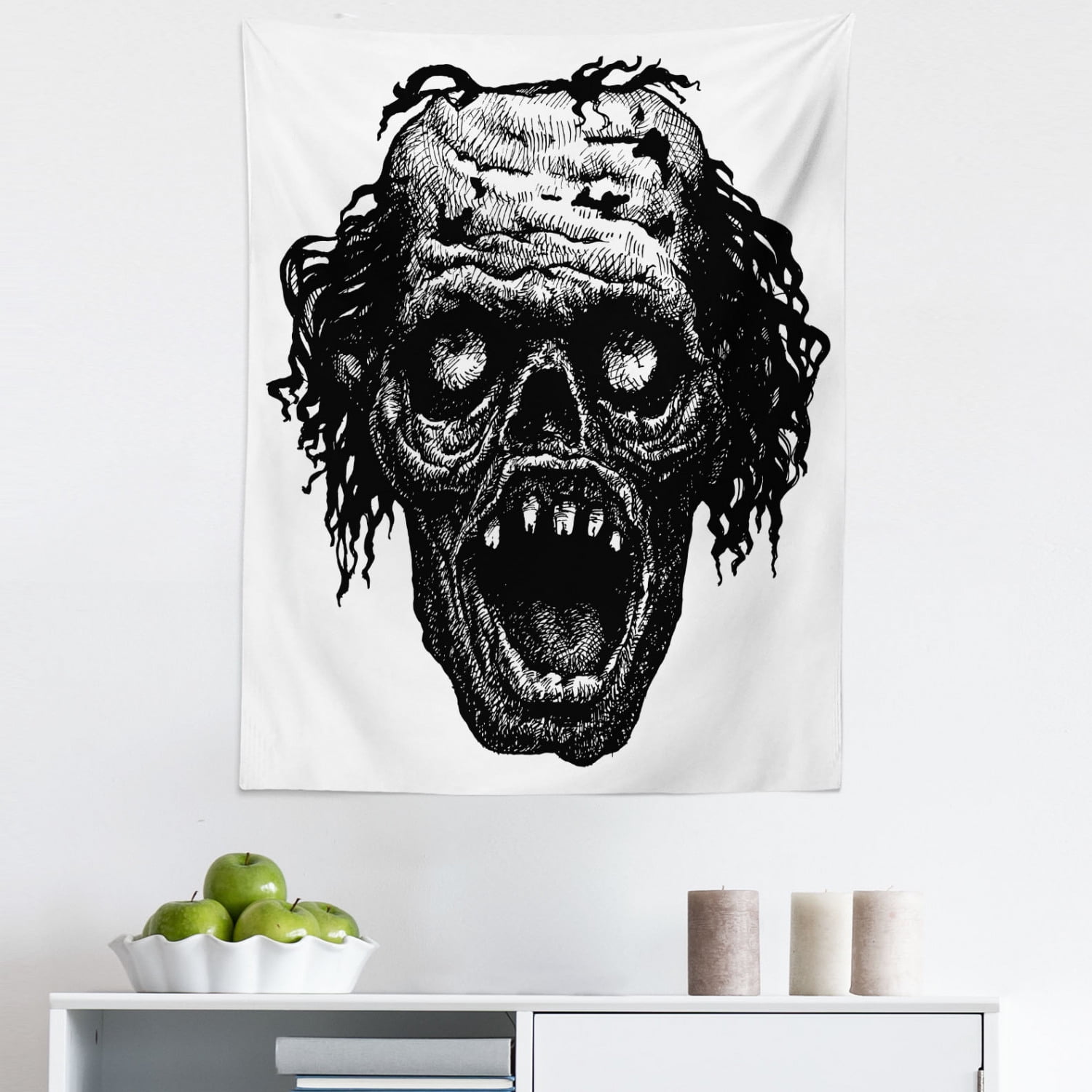 Halloween Tapestry, Zombie Head Evil Dead Man Portrait Fiction Creature ...