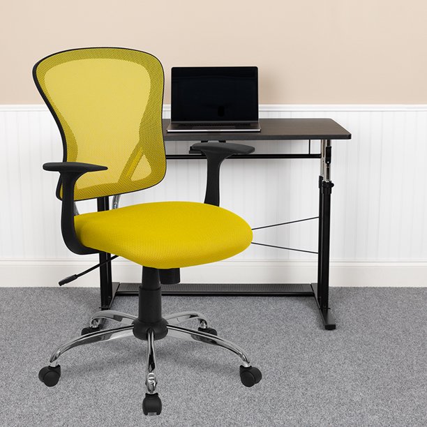 BizChair Mid-Back Yellow Mesh Swivel Task Office Chair with Chrome Base ...