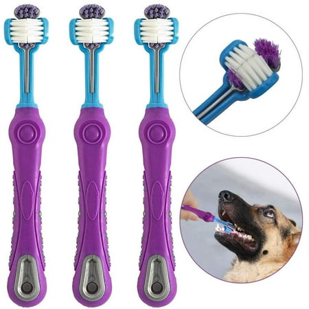 3 pieces dog toothbrush for pet dental care, triple head toothbrush ...