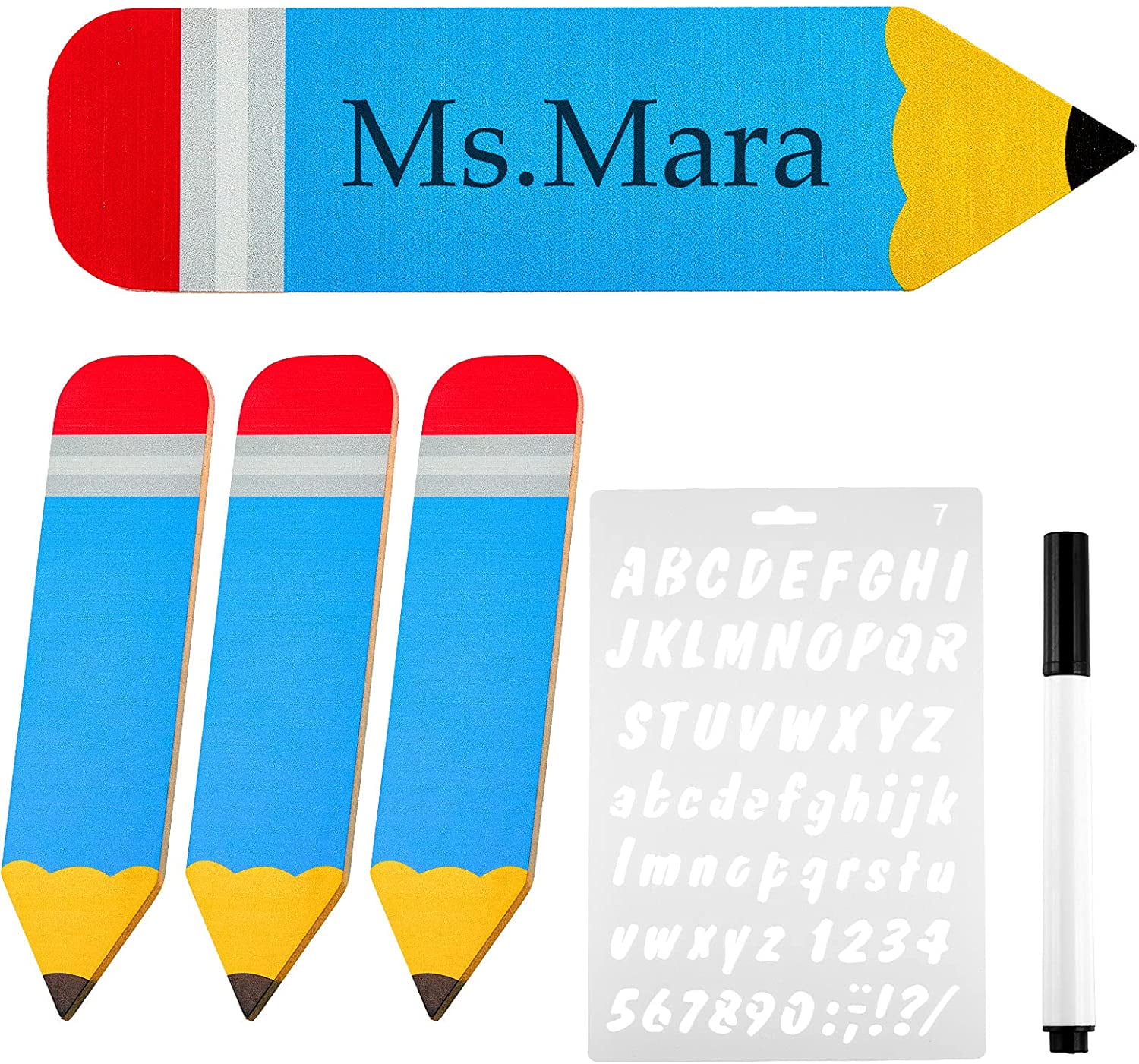 4 Pieces Personalized Pencil Name Plate Teacher's Name Wood Hanging ...