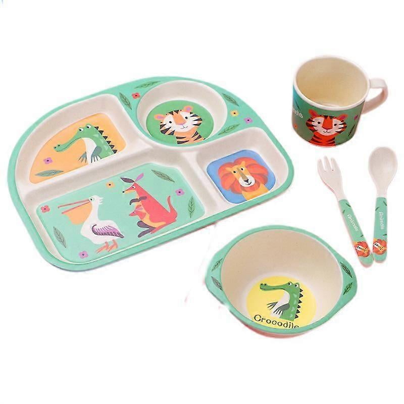5Pcs/Set Bamboo Kids Dinnerware Set - Children Dishes - Food Plate Bowl ...