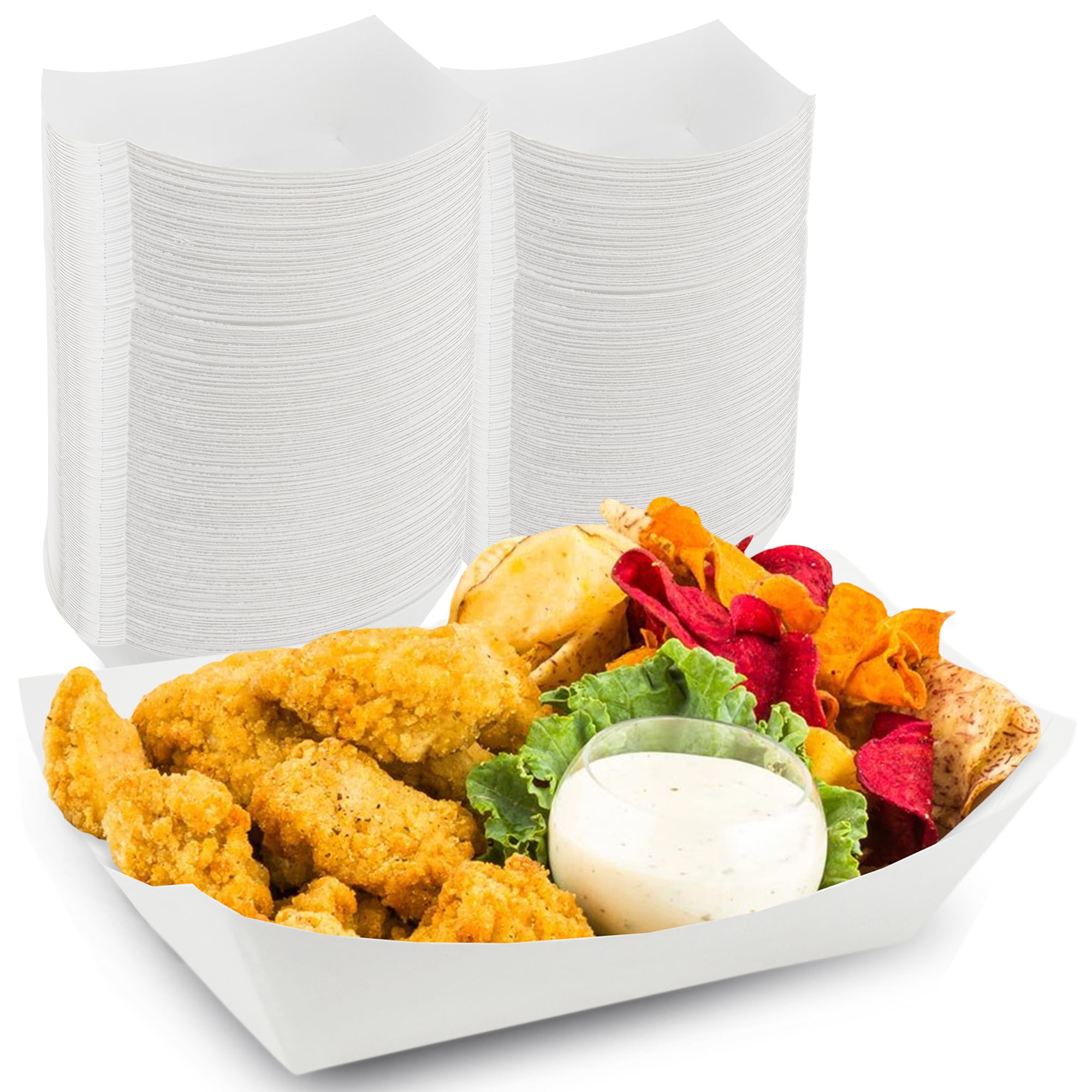 [500 Pack] 2.5 lb White Paper Food Tray-Grease Resistant Serving Plate ...
