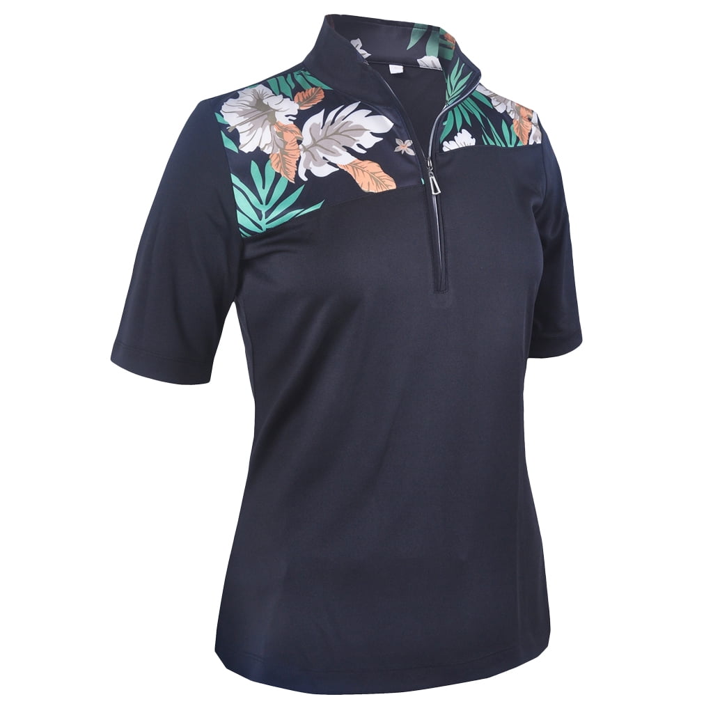 Monterey Club Women's Tropical Print Colorblock Golf Polo Shirt #2676 ...