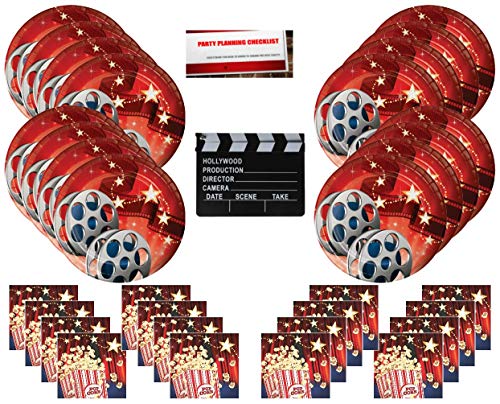 Hollywood Movie Party Supplies Bundle Pack for 16 guests (Bonus 7 Inch ...