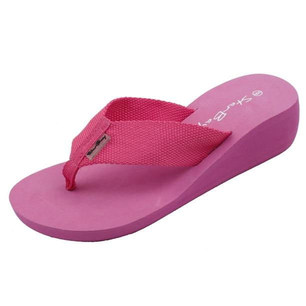 StarBay Women's Comfort Wedge Canvas Thong Flip Flop Sandal in Fuchsia ...