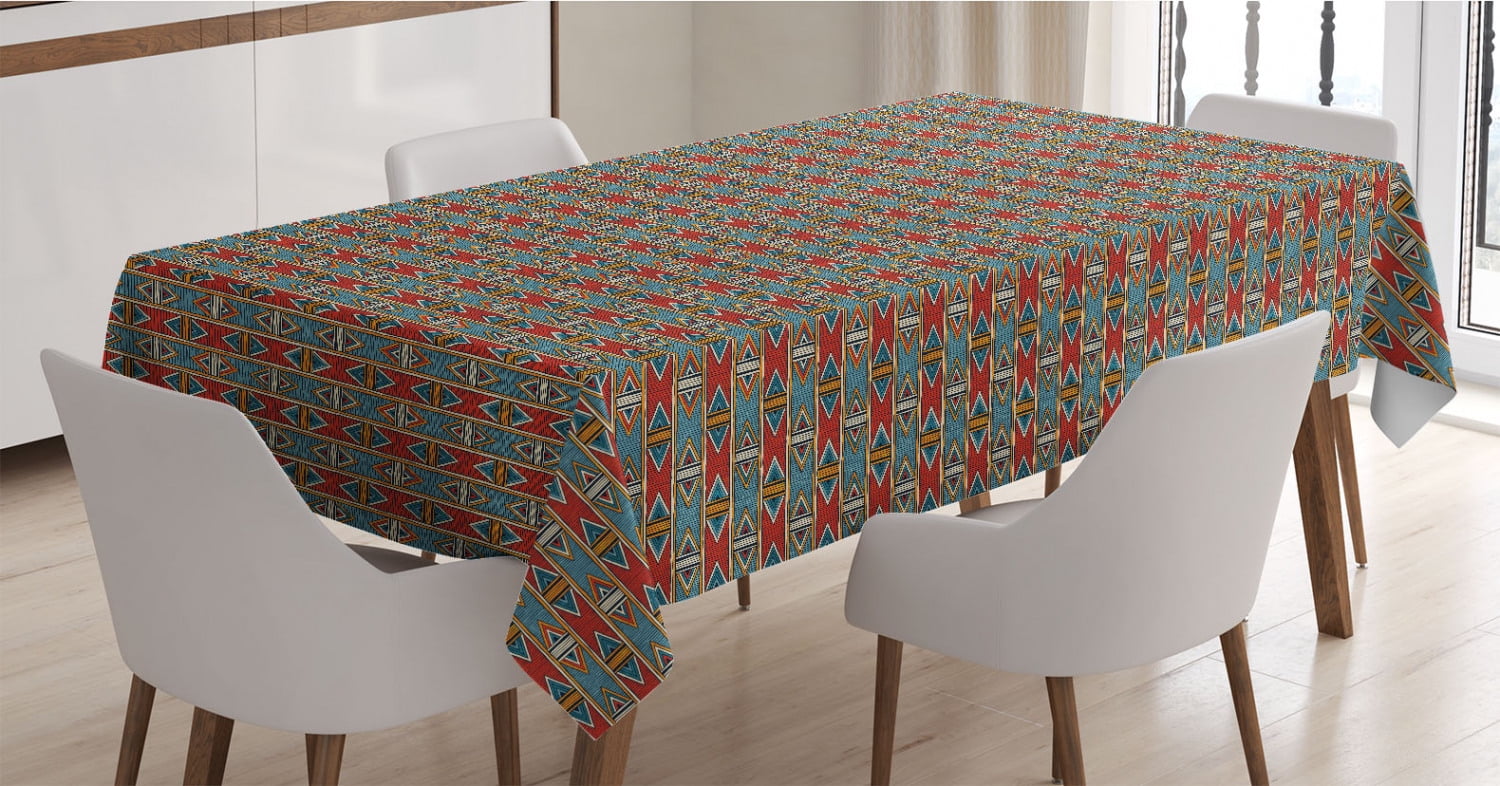 Kente Pattern Tablecloth, Tribal Traditional Triangles and Stripes ...