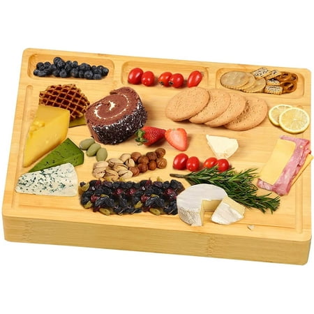 Thick Bamboo Cutting Board Chee e Board for Kitchen with Tray Side ...