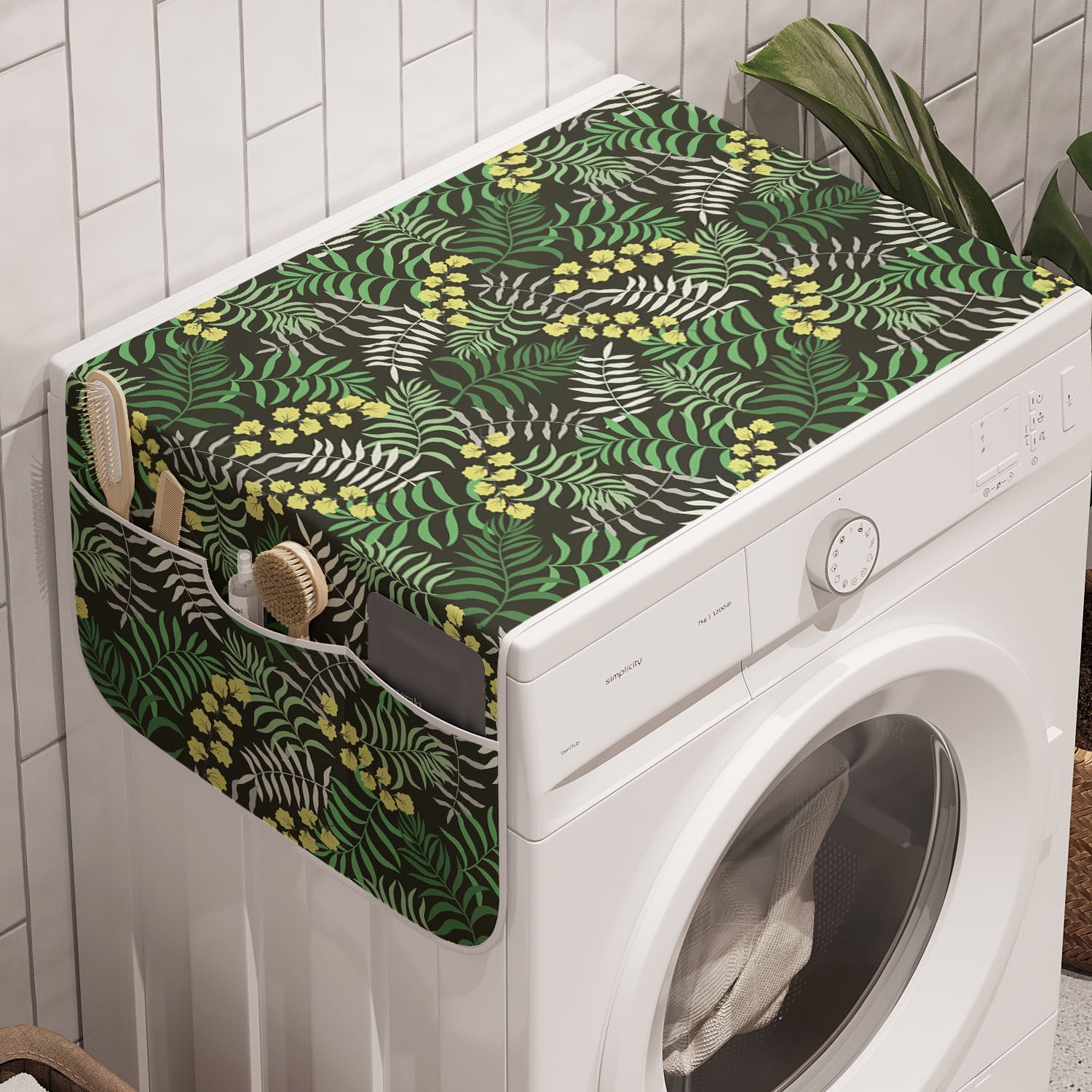 Botanical Washing Machine Organizer, Tropical Flowers Flourishing in ...