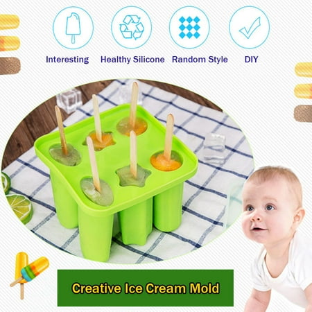6 Grid Ice Cream Mold Freezer Ice Lolly Maker Tray Silicone Popsicle ...