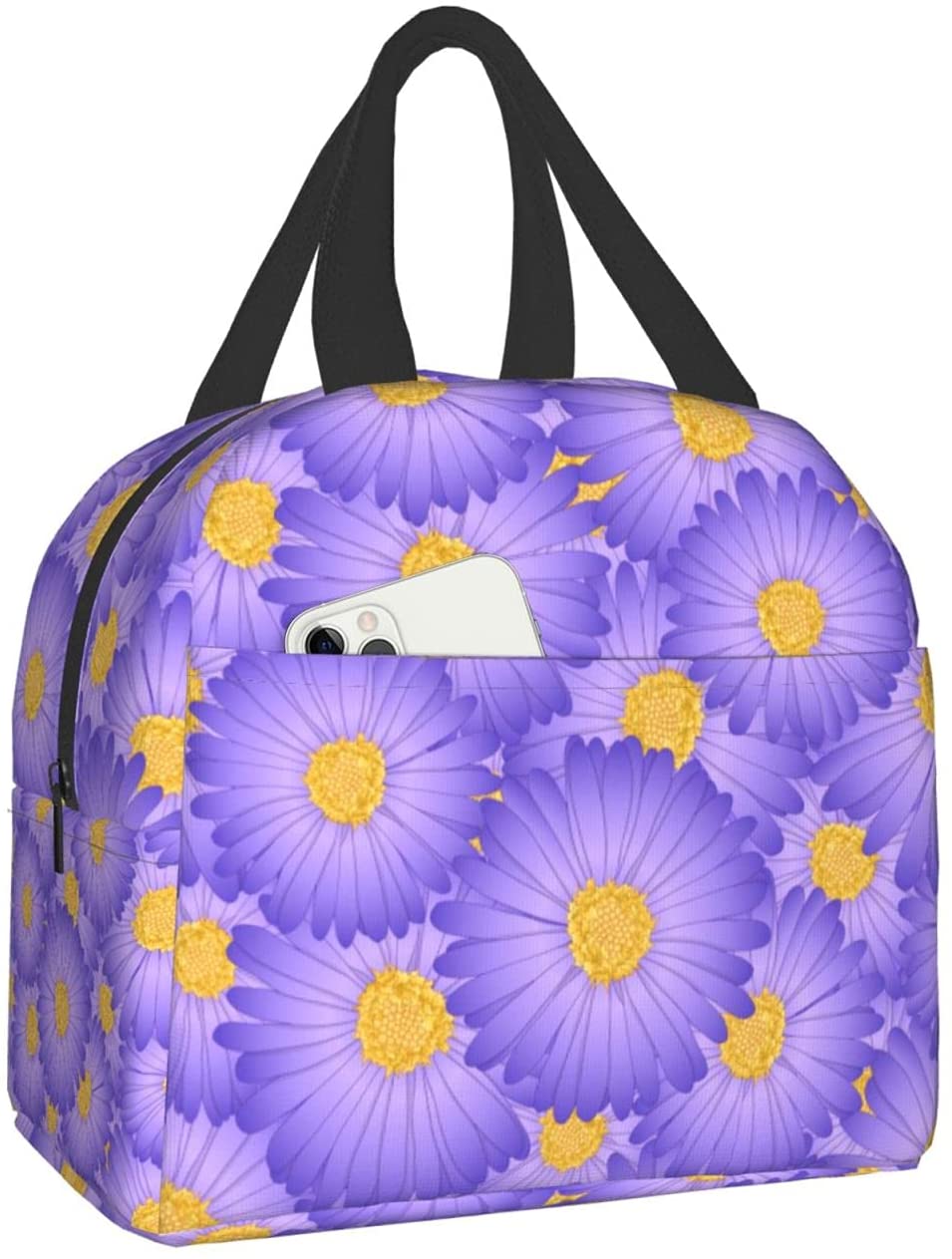 NICKSUN Purple Daisy Flower Pattern Lunch Bag, Insulated Portable Lunch ...