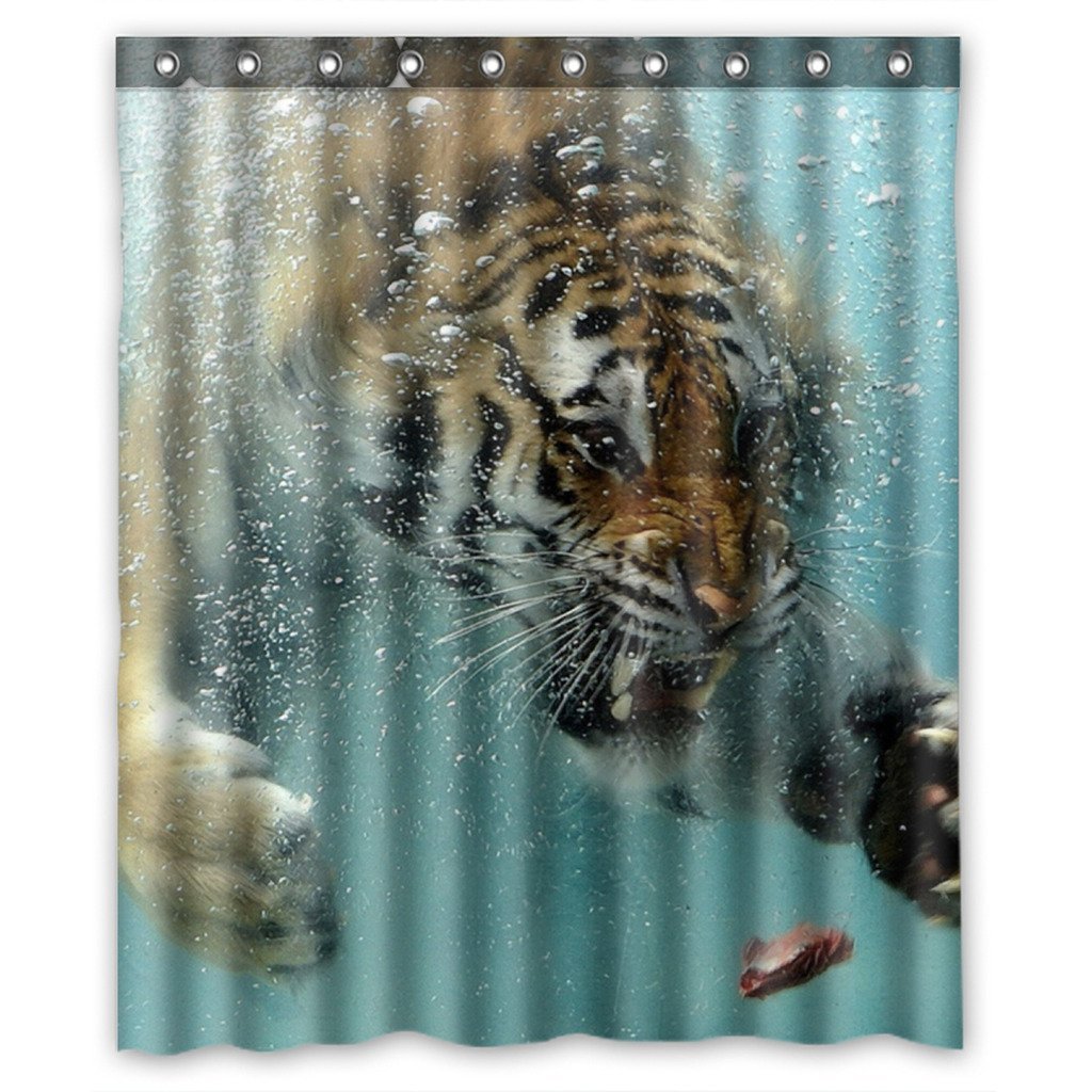 GCKG King Of Forest Tiger Swimming To A Meat Bathroom Shower Curtain ...