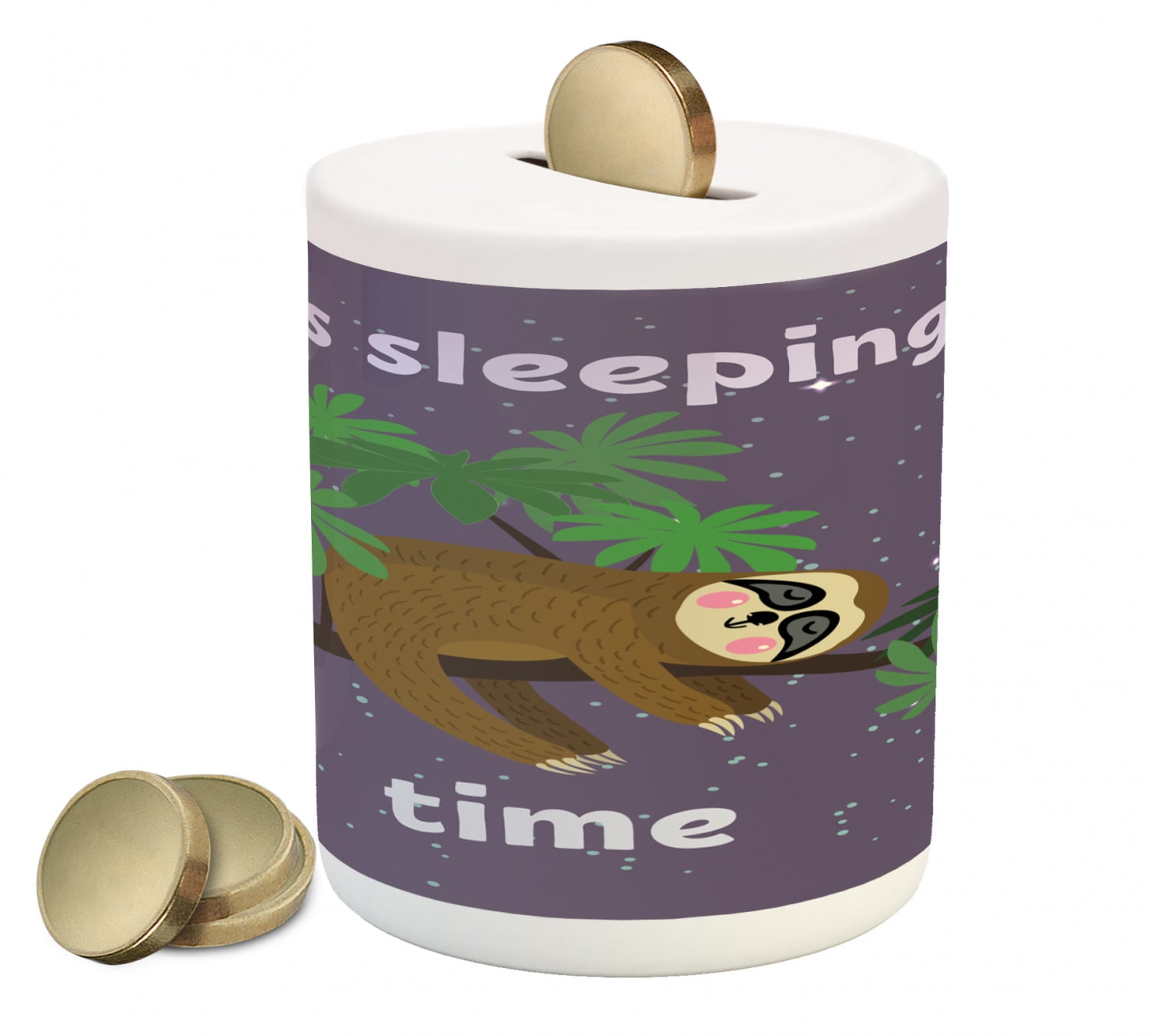 Sloth Piggy Bank, Cartoon Character Sleeping on Branch Jungle Animal in ...