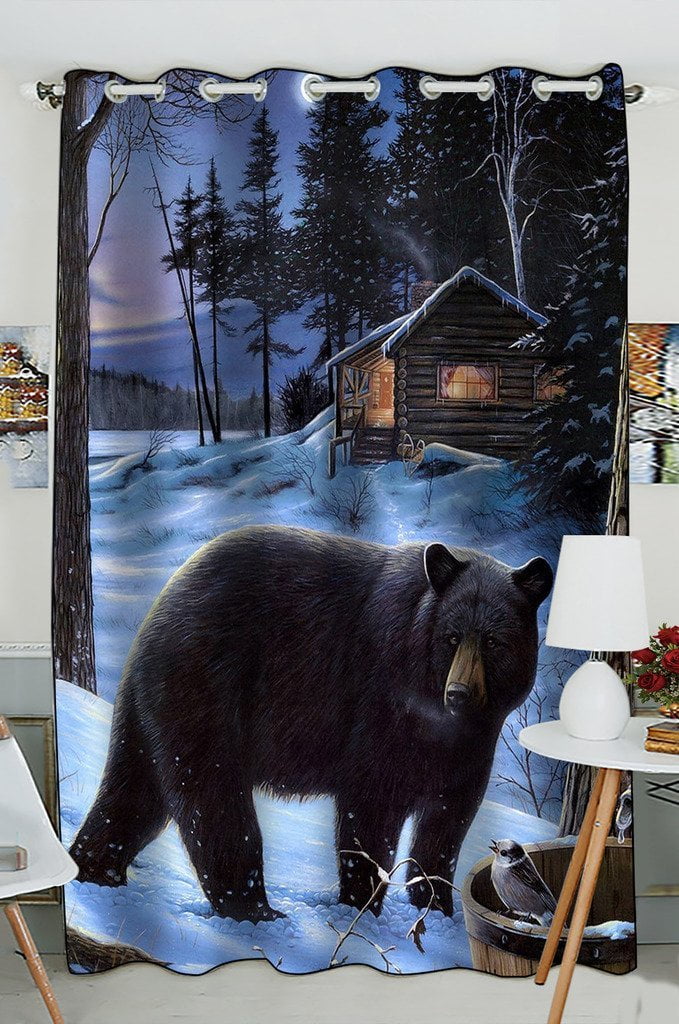 GCKG Winter Bear Window Curtain Kitchen Curtain Size 52(W) x 84 inches ...