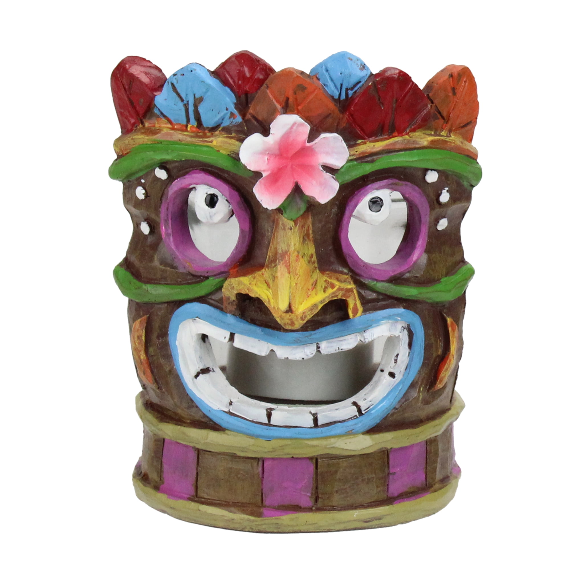 4.5" Smiling Tiki Mask with Colorful Leaves Candle Holder - Walmart.com ...