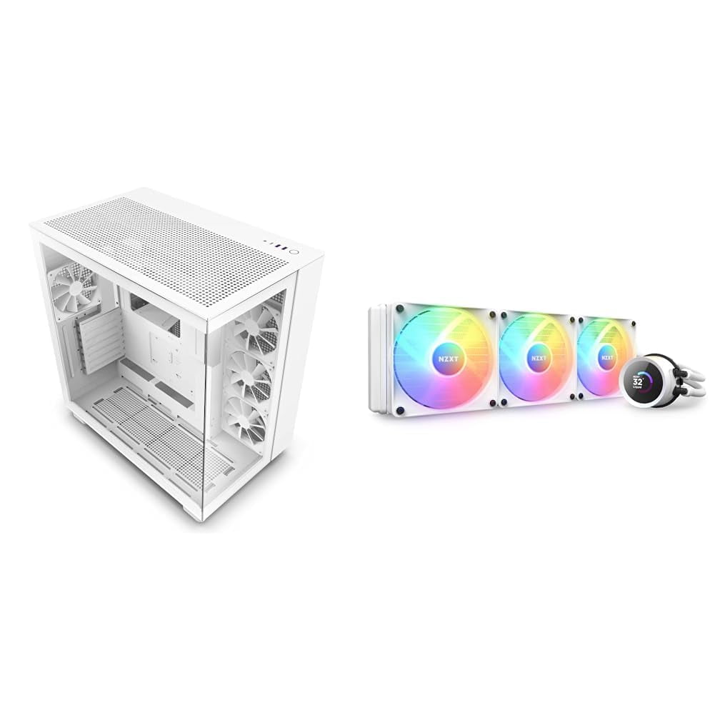 NZXT H9 Flow Dual-Chamber ATX Mid-Tower PC Gaming Case & Kraken 360 RGB ...