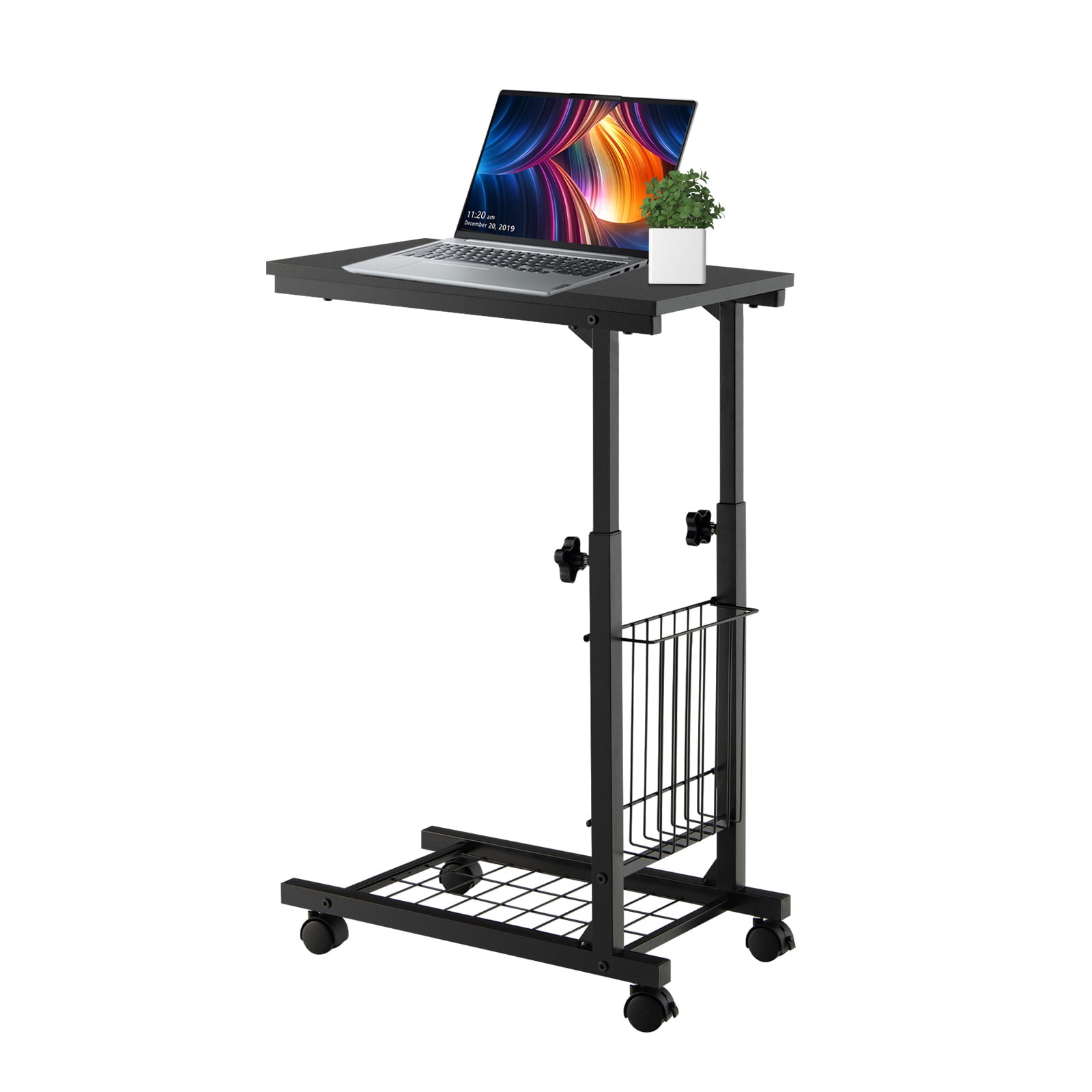 Fonirra C-shape Sofa Side Table Adjustable Tabletop with Storage Basket ...