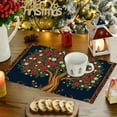 7 Piece Linen Table Runner and Placemats Set, Rose Tree Embroidery ...