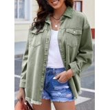 Eytino Women's Oversized Denim Jacket Casual Long Boyfriend Jean Jacket for Autumn Spring Green ...