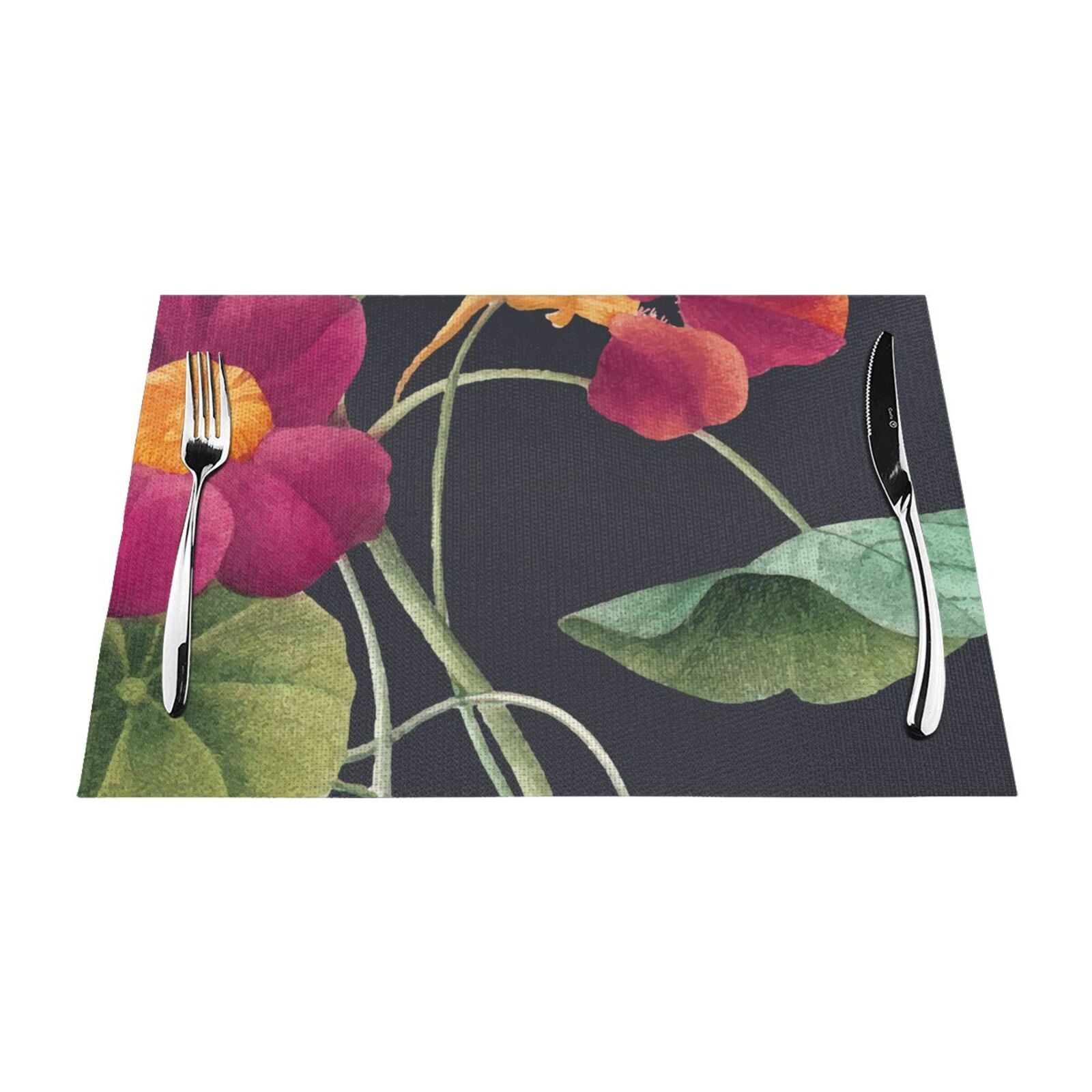 XMXT 6 Pcs Woven Placemats, Realistic Watercolor Flowers Stain ...