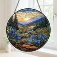 Blue River Landscape Faux Stained Glass Suncatcher, Round Window ...