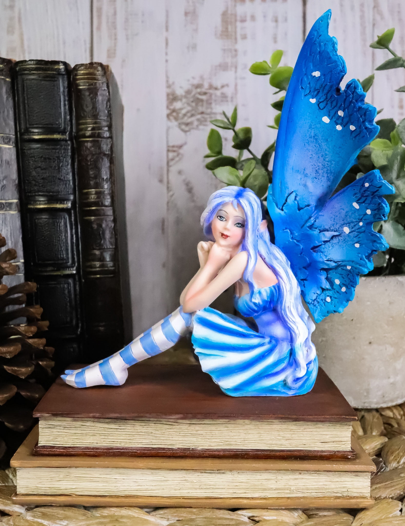 Ebros Amy Brown Pretty Blue Moon Scholar Book Muse Fairy Statue 6.5"H ...