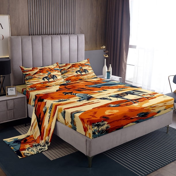 Western Cowboy Sheets Western Farmstyle Queen Bed Sheets American Wild ...