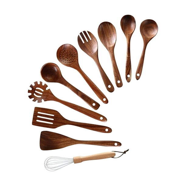 Natural Teak Kitchen Utensil Set - Comfort Grip Kitchen Spoon, Wooden ...