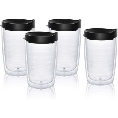 4 Pack Insulated Tumblers 12Oz, Clear Insulated Tumblers with Black Lid ...