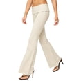 PYGNJK Women's Striped Flare Pants Fold Over Low Waist Bootcut Casual ...
