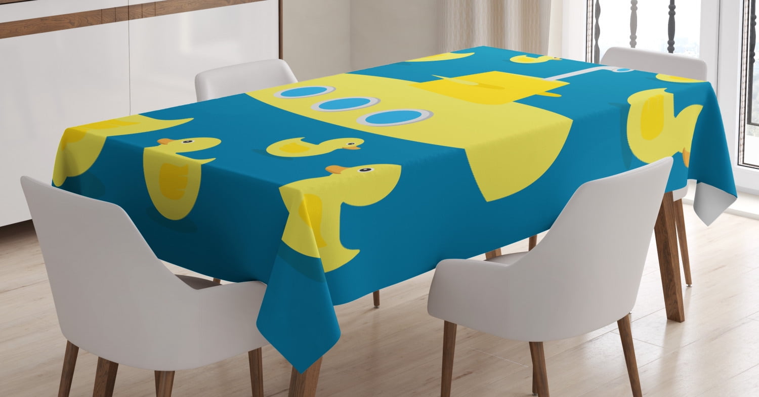 Rubber Duck Tablecloth, Duckies Swimming in the Sea with a Yellow ...