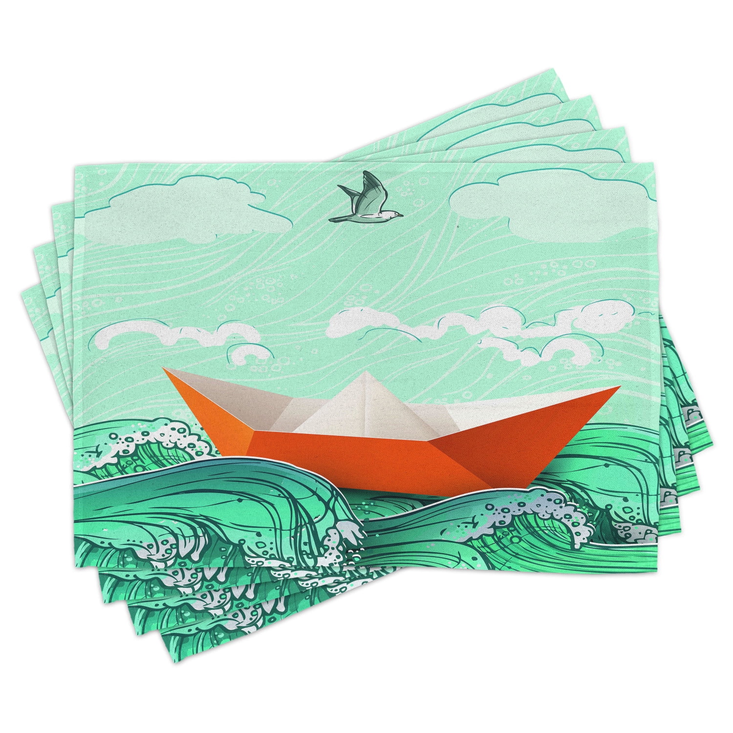 Ambesonne Ocean Place Mats Set of 4, Navy Sealife with Waves, Standard ...