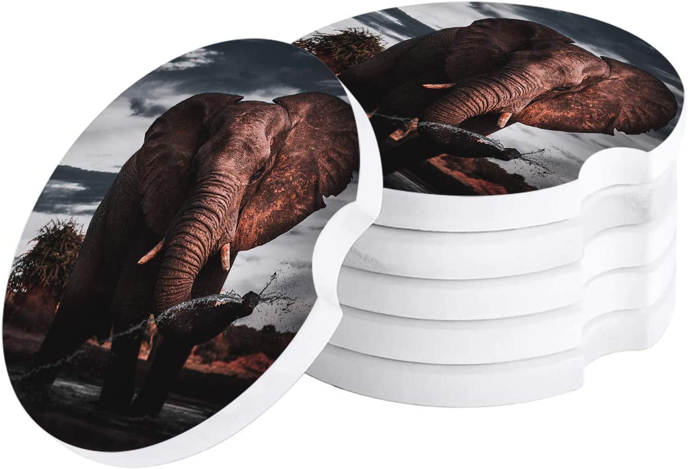 ZHANZZK Vintage Elephant Scene Set of 2 Car Coaster for Drinks ...