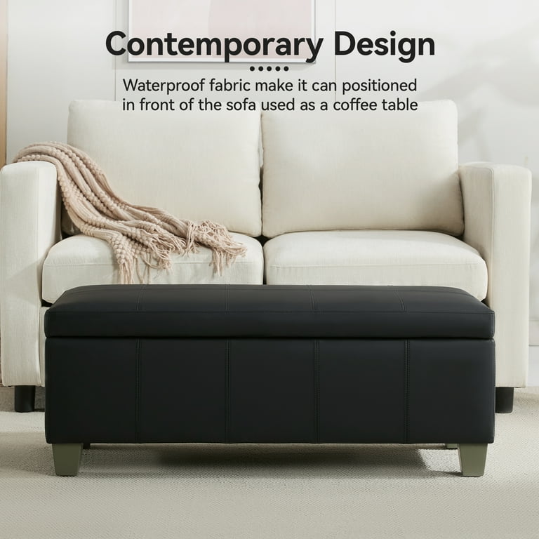 HASLE OUTFITTERS, 41'' Faux Leather Storage Ottoman Bench, Dark Black ...
