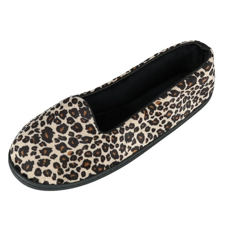 Dearfoams Women's Leopard Print Microfiber Velour Closed Back Slippers ...