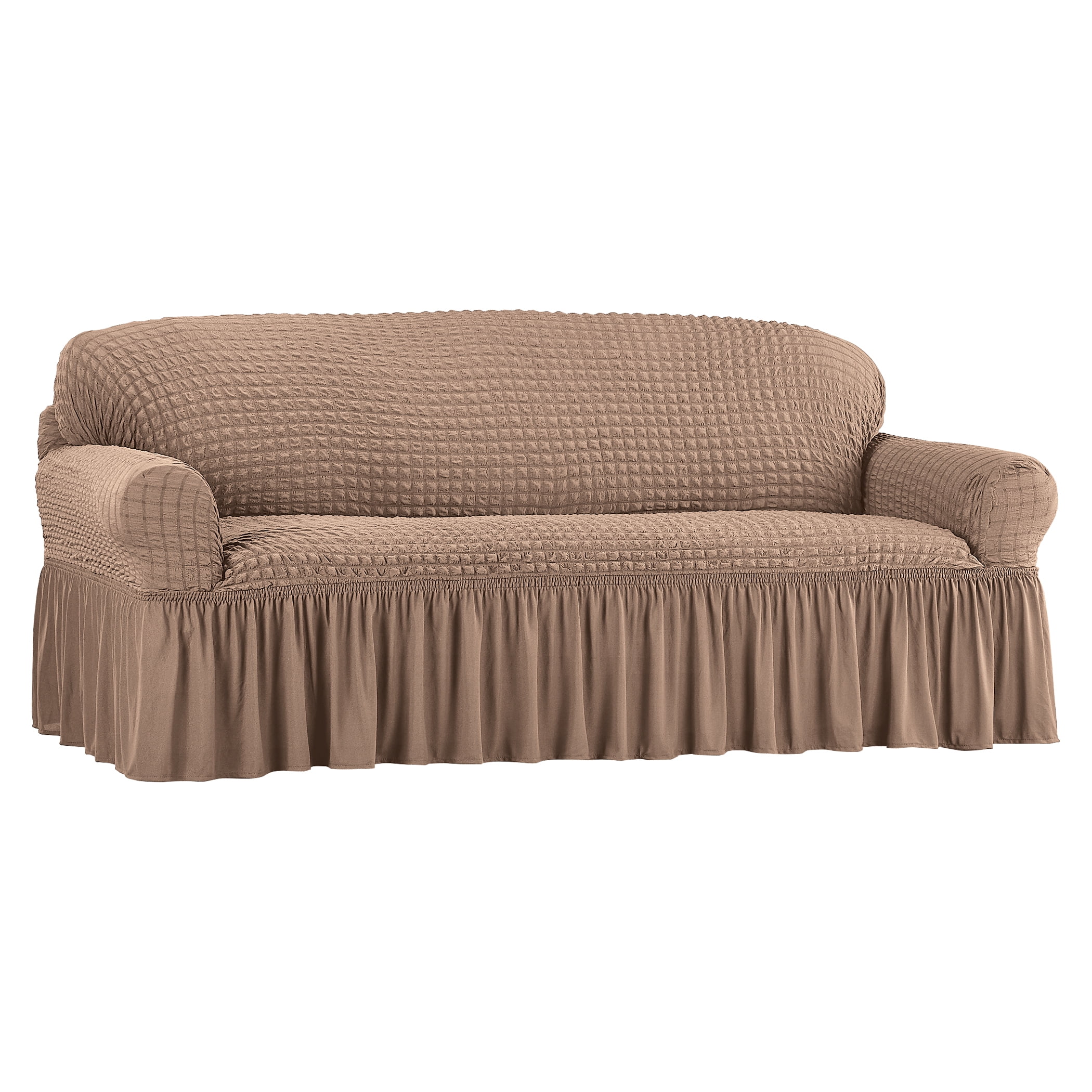 Collections Etc Textured Squares Ruffled Slipcover Taupe Sofa - Walmart.com