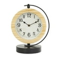 DecMode 11 Inch Light Brown Wooden Clock with Black Iron Stand Modern ...
