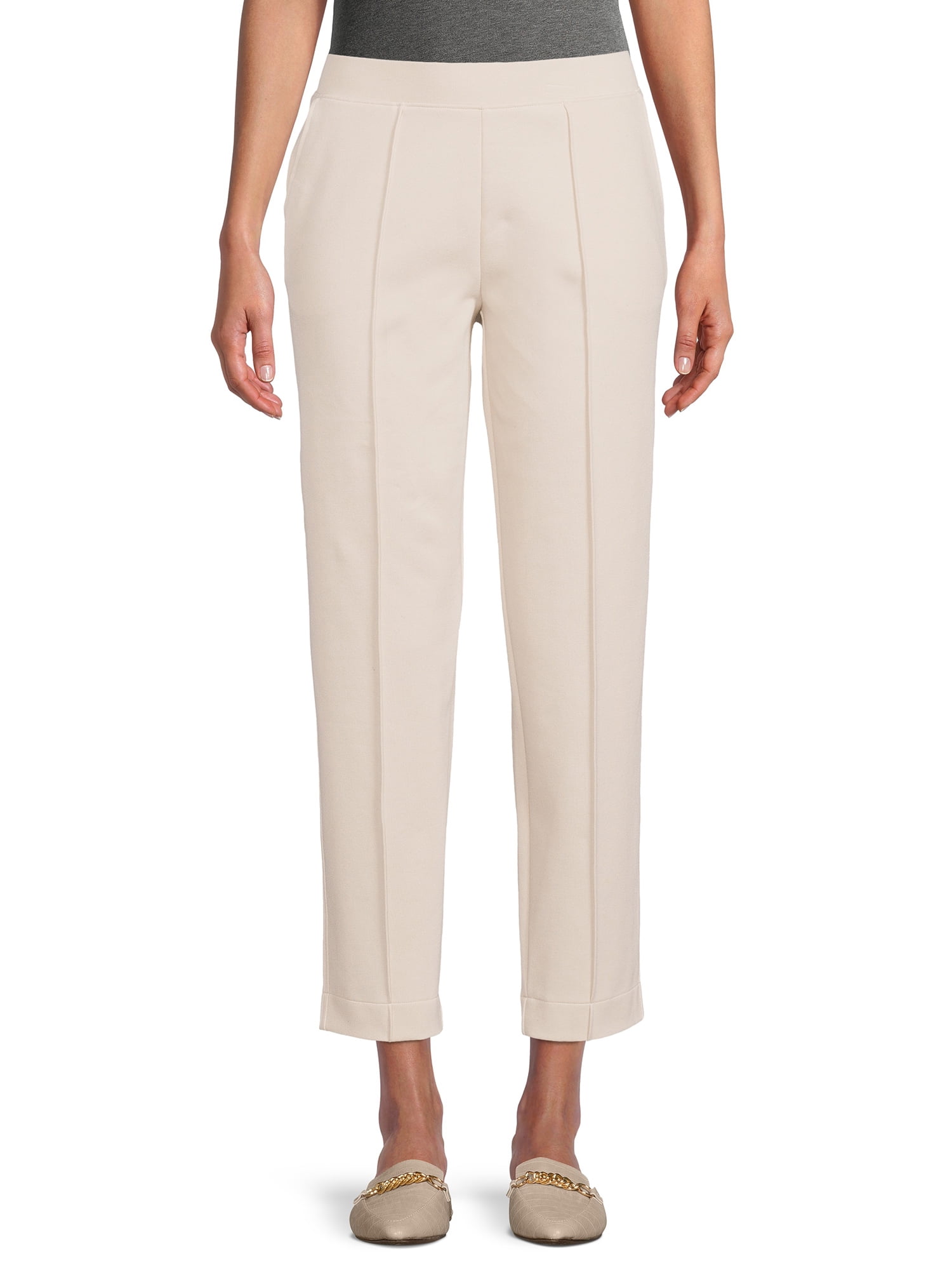 Time and Tru Women's Cropped Pintuck Pull On Knit Pants - Walmart.com