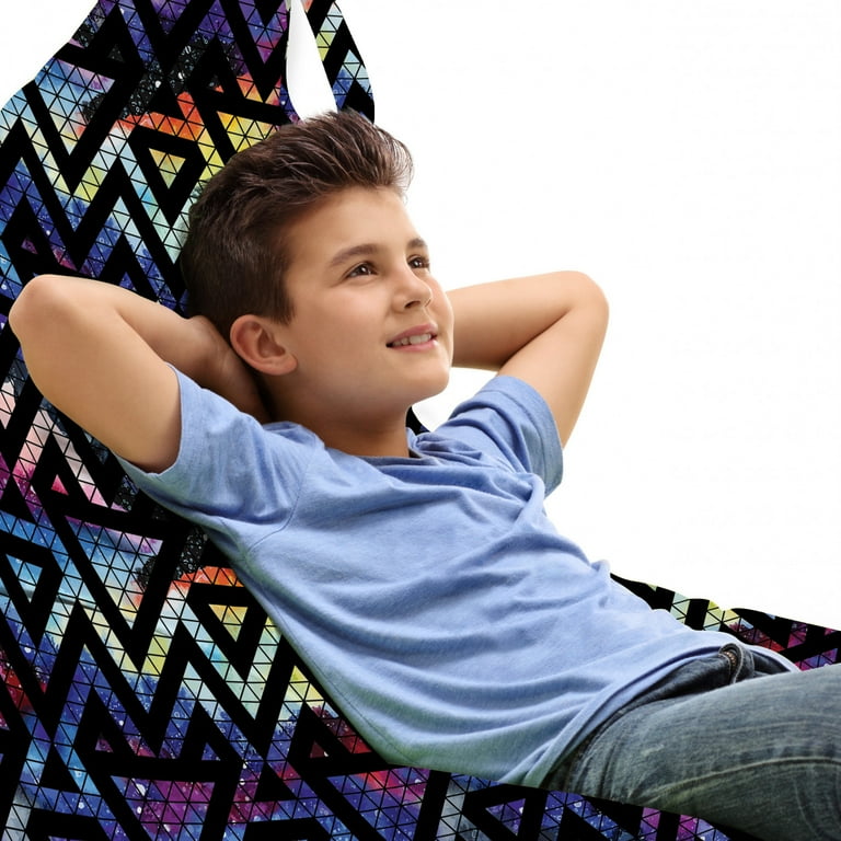 Geometric Lounger Chair Bag Galaxy Themed Background with Geometrical Shapes Triangles and Lines Lace Pattern High Capacity Storage with Handle