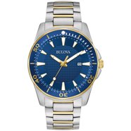 96B285 Men's Quartz Wrist Chronograph, Blue Dial, Silver-Tone, 44.5mm ...