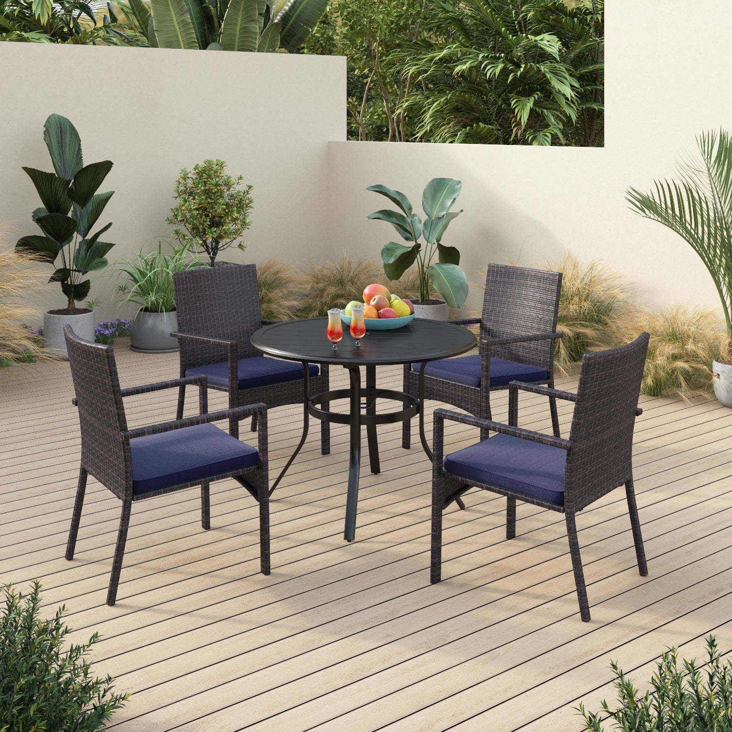 Sophia And William 5 Pieces Wicker Rattan Outdoor Patio Dining Set Chairs